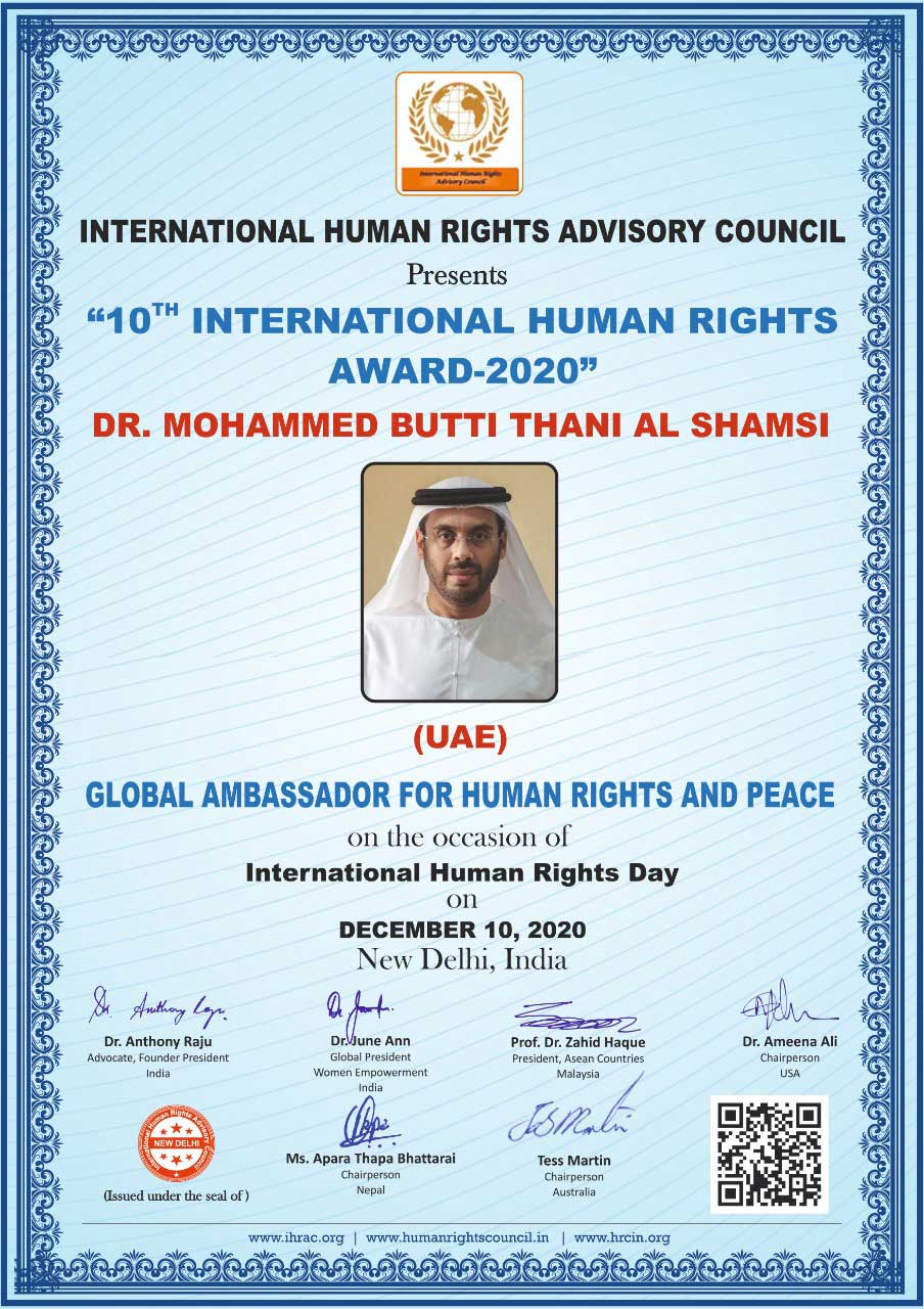 Global Ambassador for Human Rights and Peace award I GCHRAGD